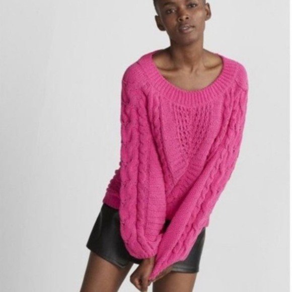 Express | Sweaters | Express Chenille Chunky Cable Knit Balloon Sleeve ...